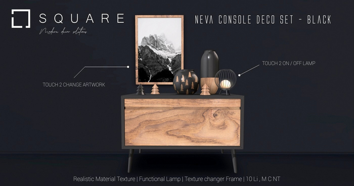 Second Life Marketplace - [ SQUARE ] - NEVA console decor set - Black 50% OFF BLACK FRIDAY SALE
